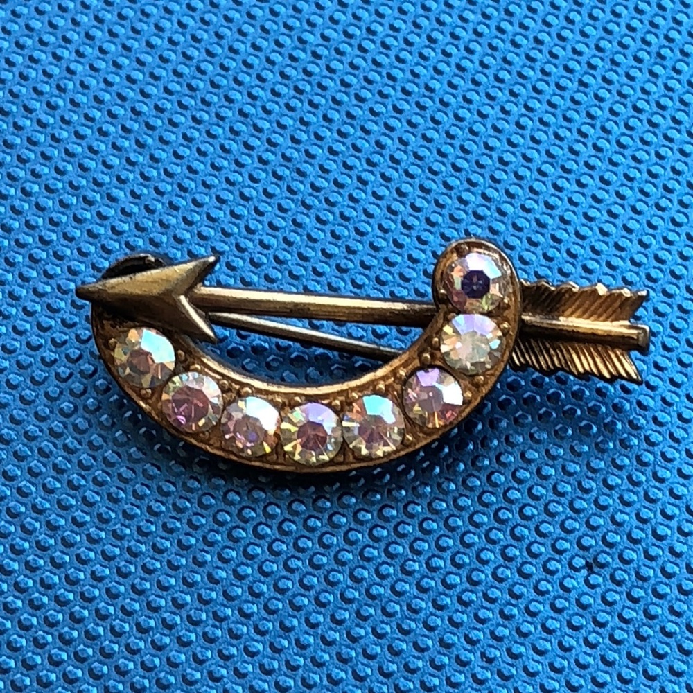 Antique Victorian Moon? Arrow Aurora Borealis Pin - Gem
